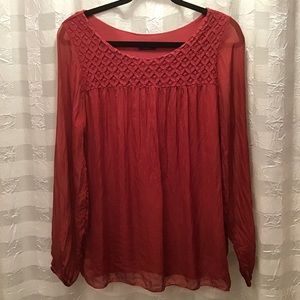 Cosmo | Tops | Cosmo Brick Red Silk Lined Top Wsheer Sleeves | Poshmark